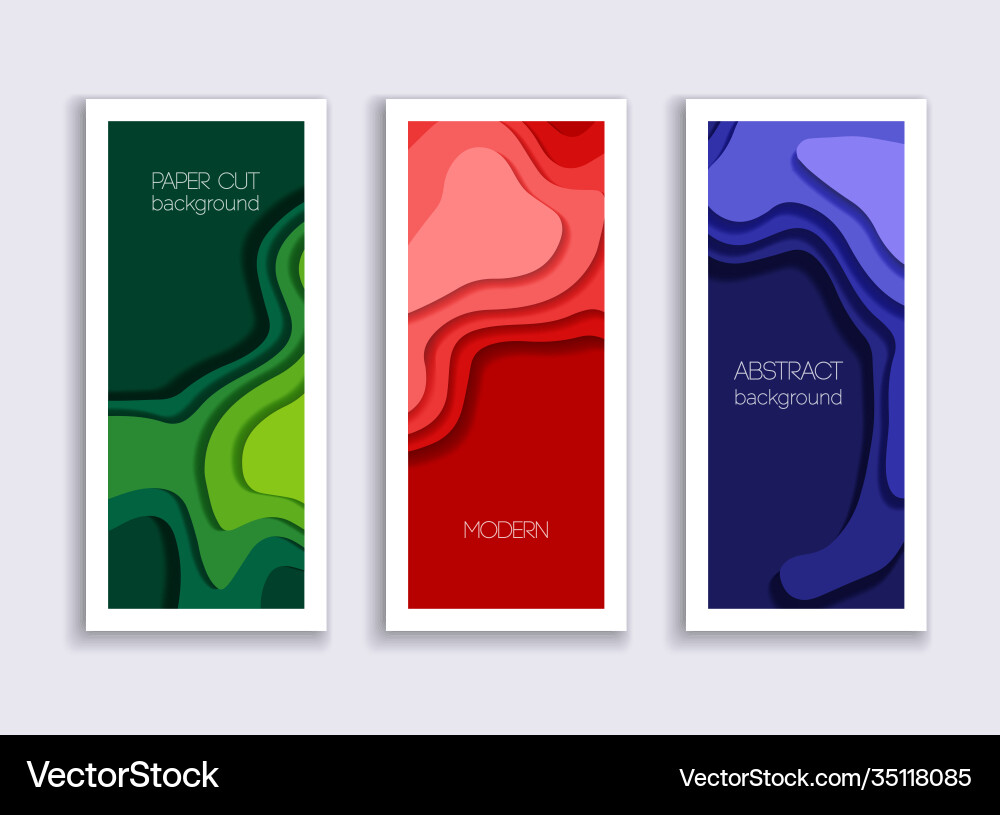 Set 3 backgrounds with colorful paper cut Vector Image