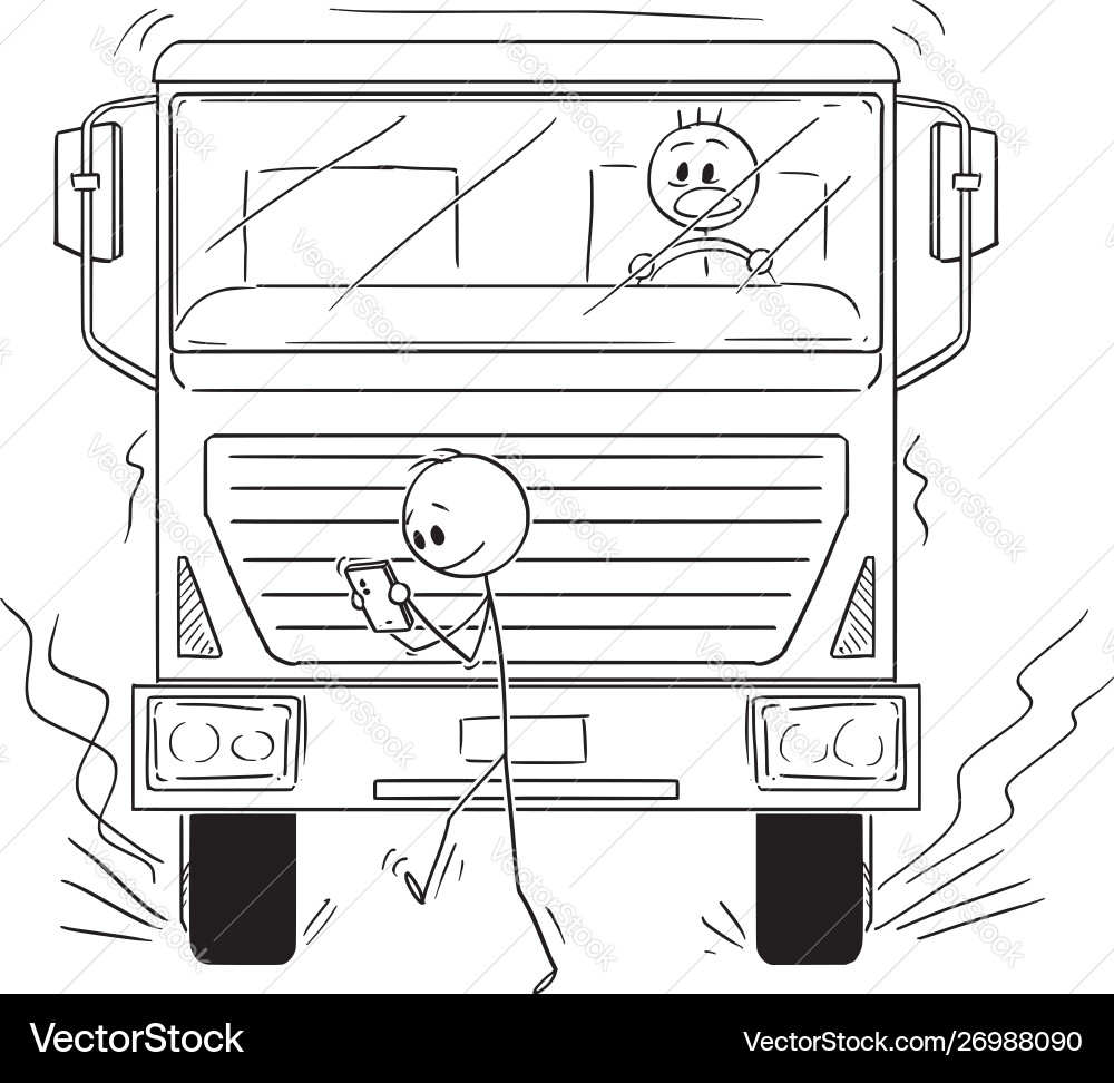 Cartoon man using mobile phone on street Vector Image