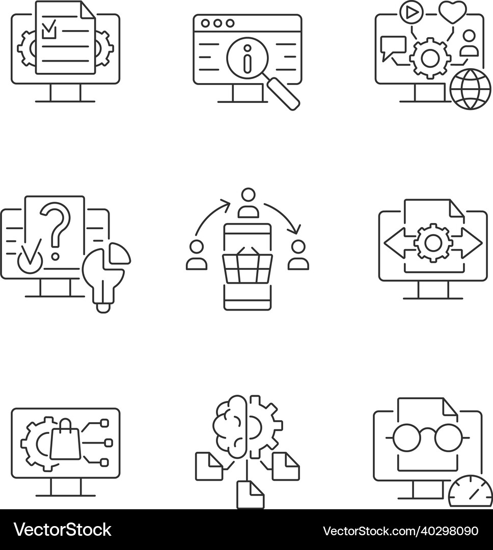 Digital literacy skills linear icons set Vector Image
