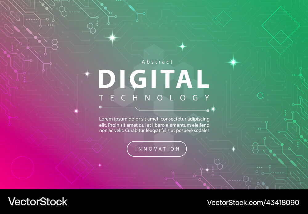 Digital technology banner green pink background ai