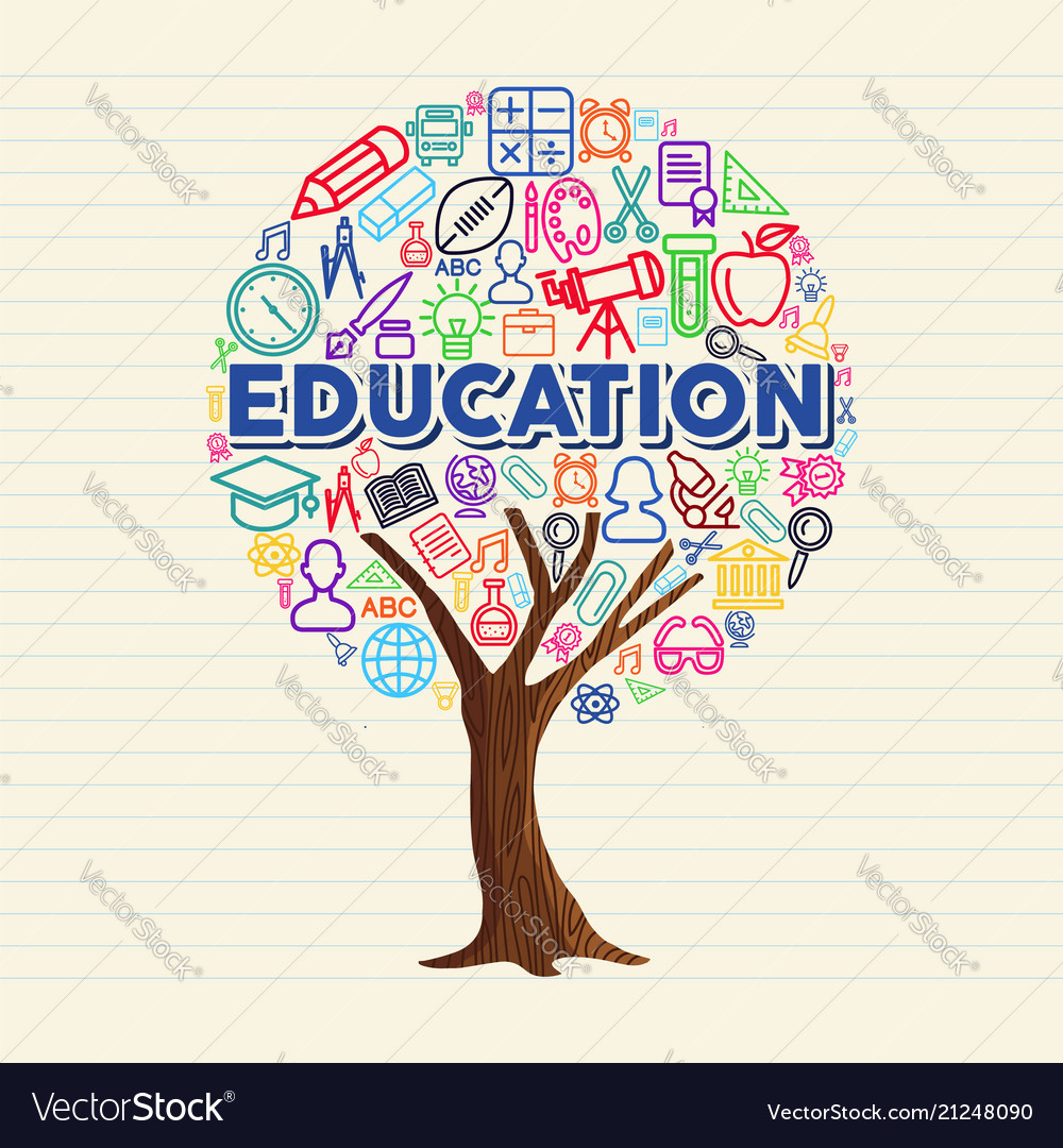 Education tree concept of outline school icon set Vector Image Education tree concept of outline school icon set Vector Image