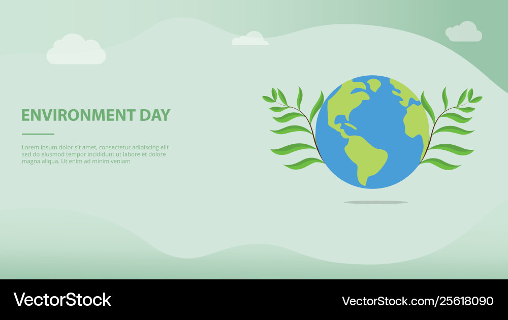 Environment day concept with big earth and green Vector Image