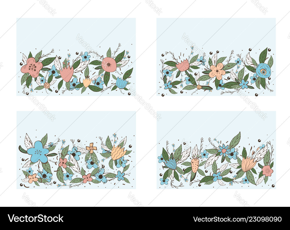 Flowers composition in doodle style Royalty Free Vector