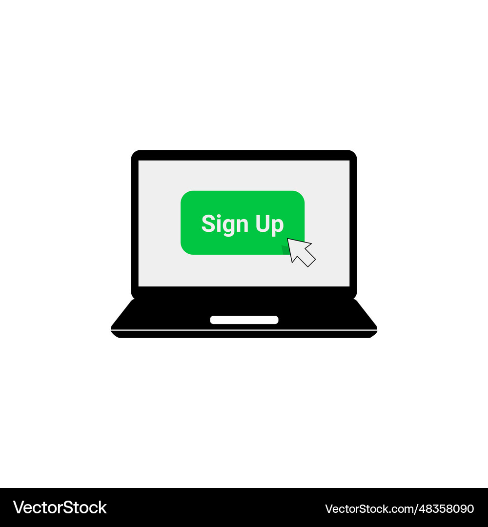 Green sign up button on laptop screen concept Vector Image