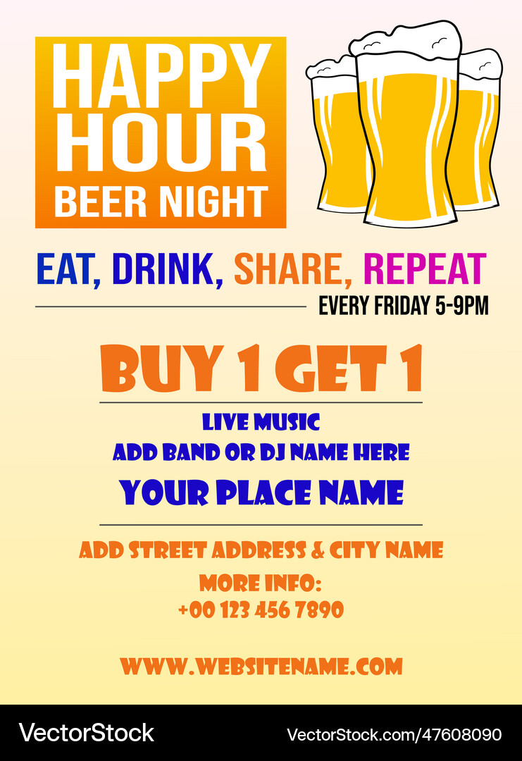 Happy hour night party poster flyer design Vector Image