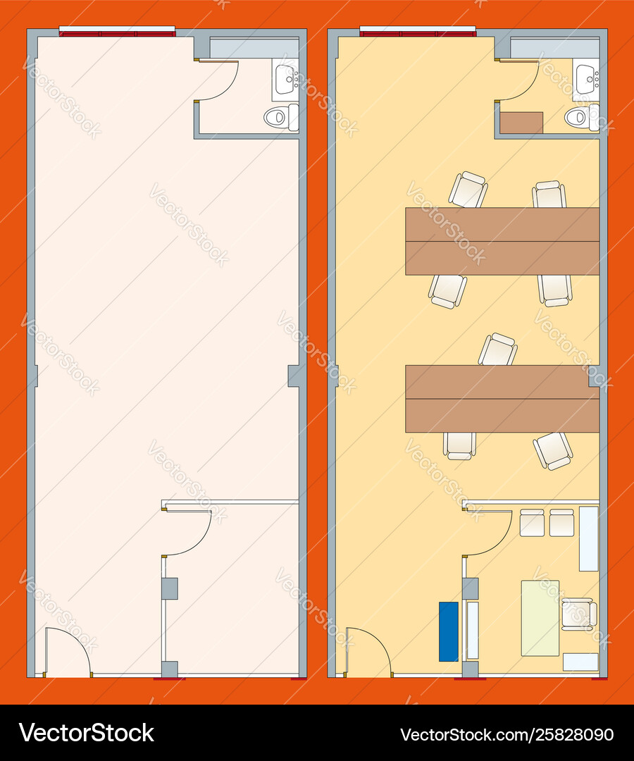 Office plan with furniture and other elements Vector Image