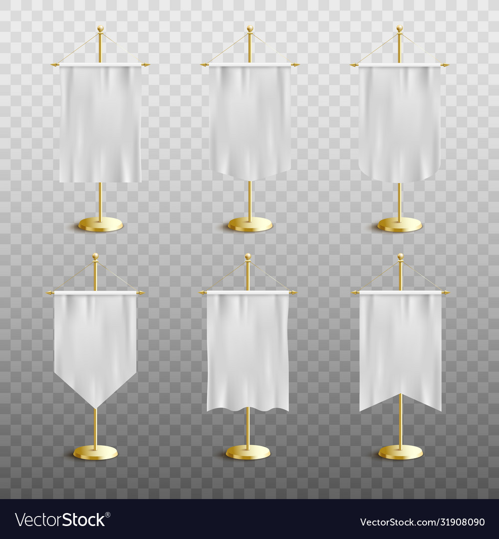 Realistic white medieval pennant display set Vector Image