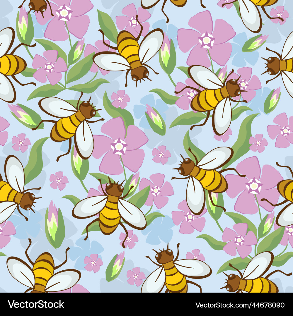 Seamless floral pattern with bees on pink flowers Vector Image