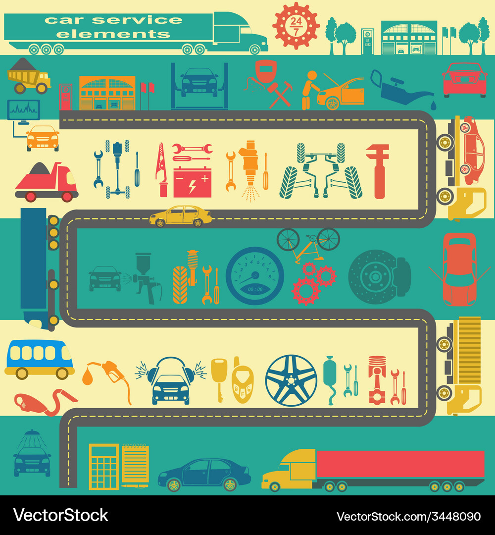 Set of auto repair service elements for creating Vector Image