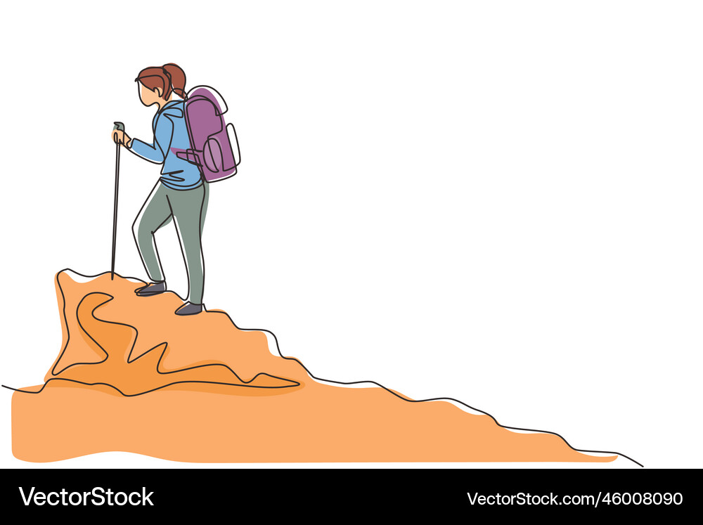 Single continuous line drawing woman climbing up Vector Image