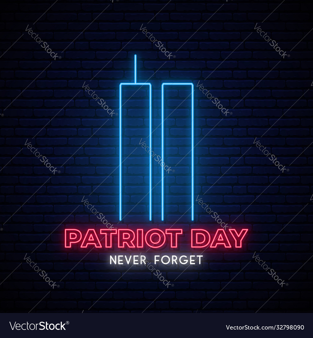 Twin towers neon sign patriot day bright light Vector Image