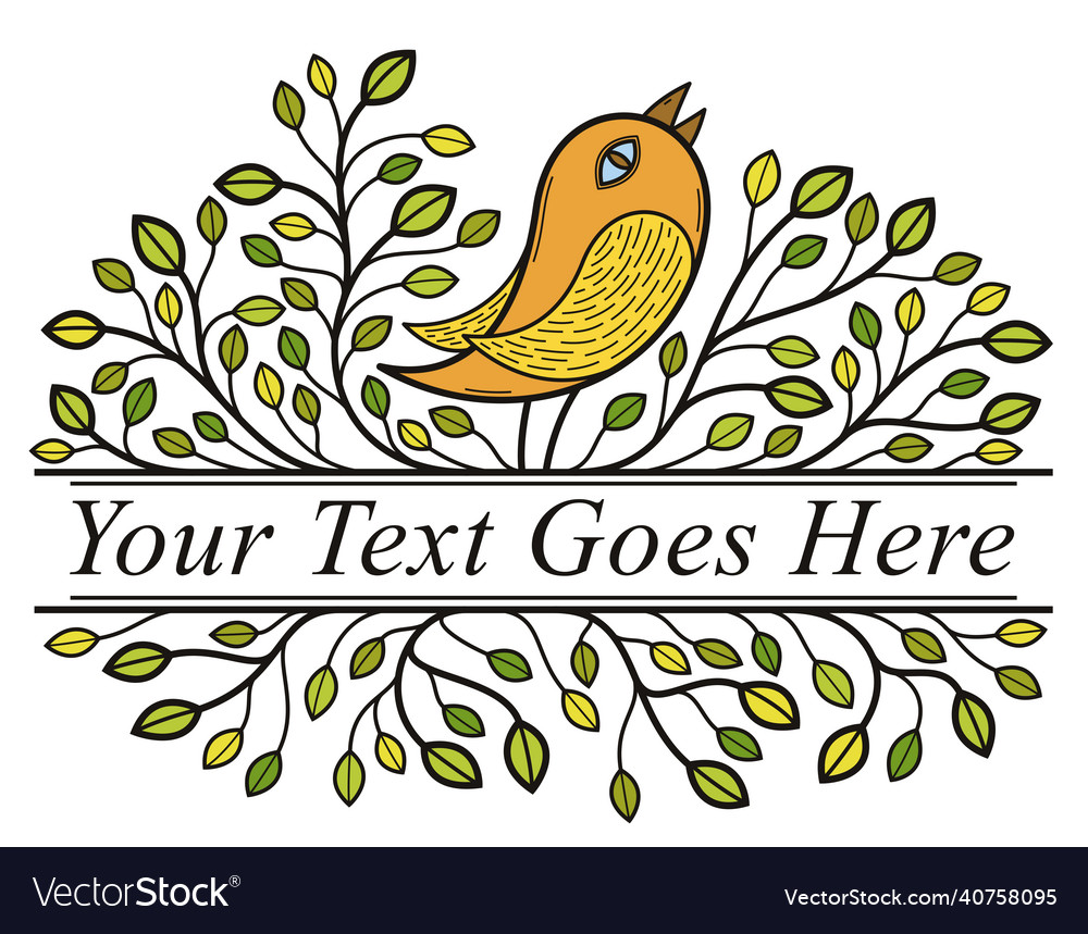 Bird on a branch floral design with leaves Vector Image