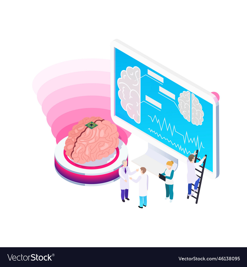 Brain modification isometric composition Vector Image