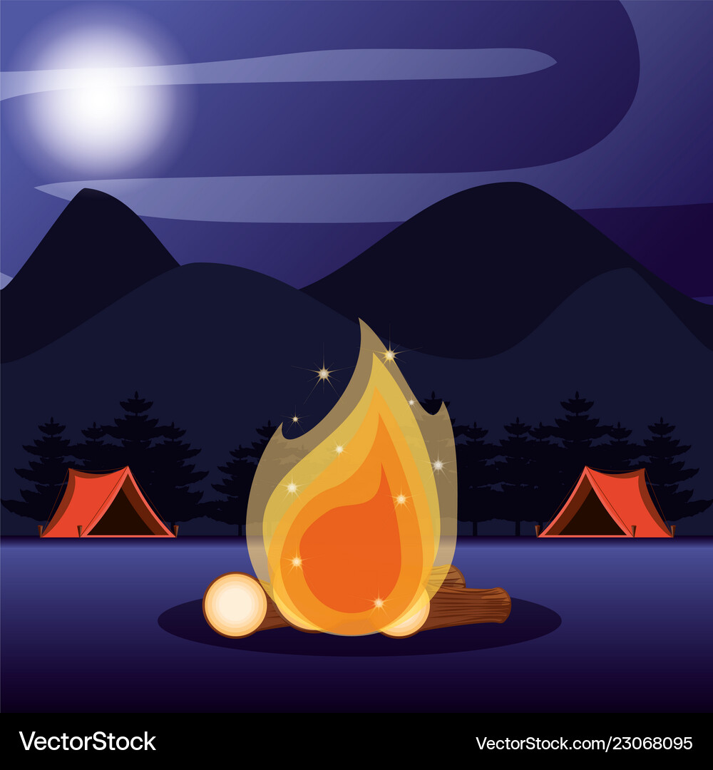Camping zone with tents and nightscape Royalty Free Vector