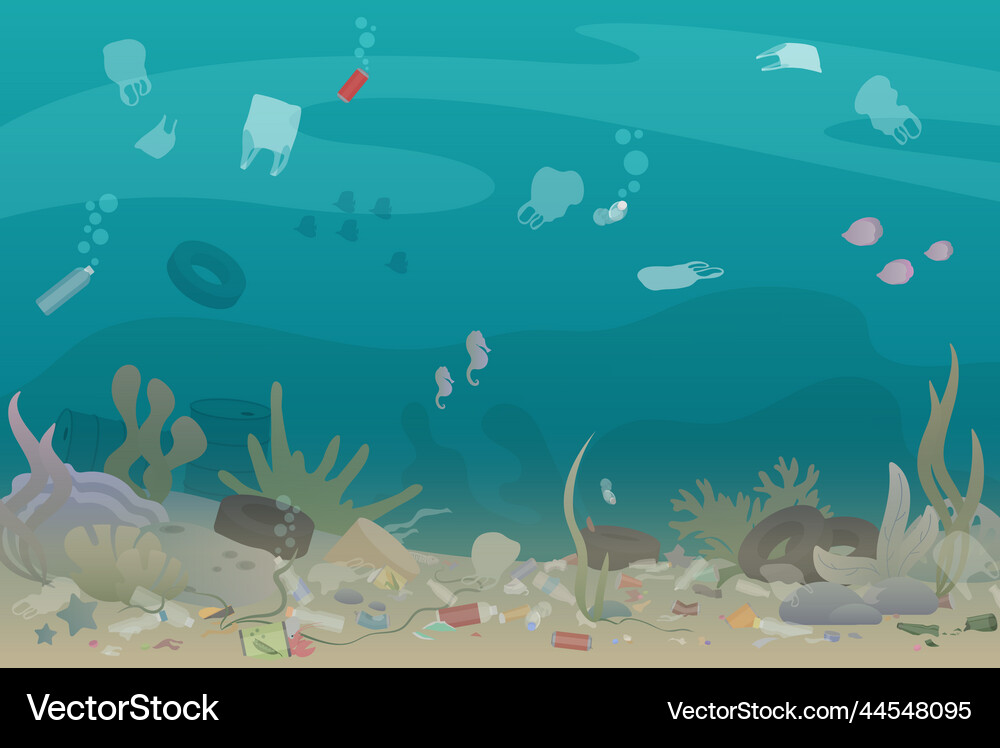 Garbage in the ocean plastic trash under sea Vector Image