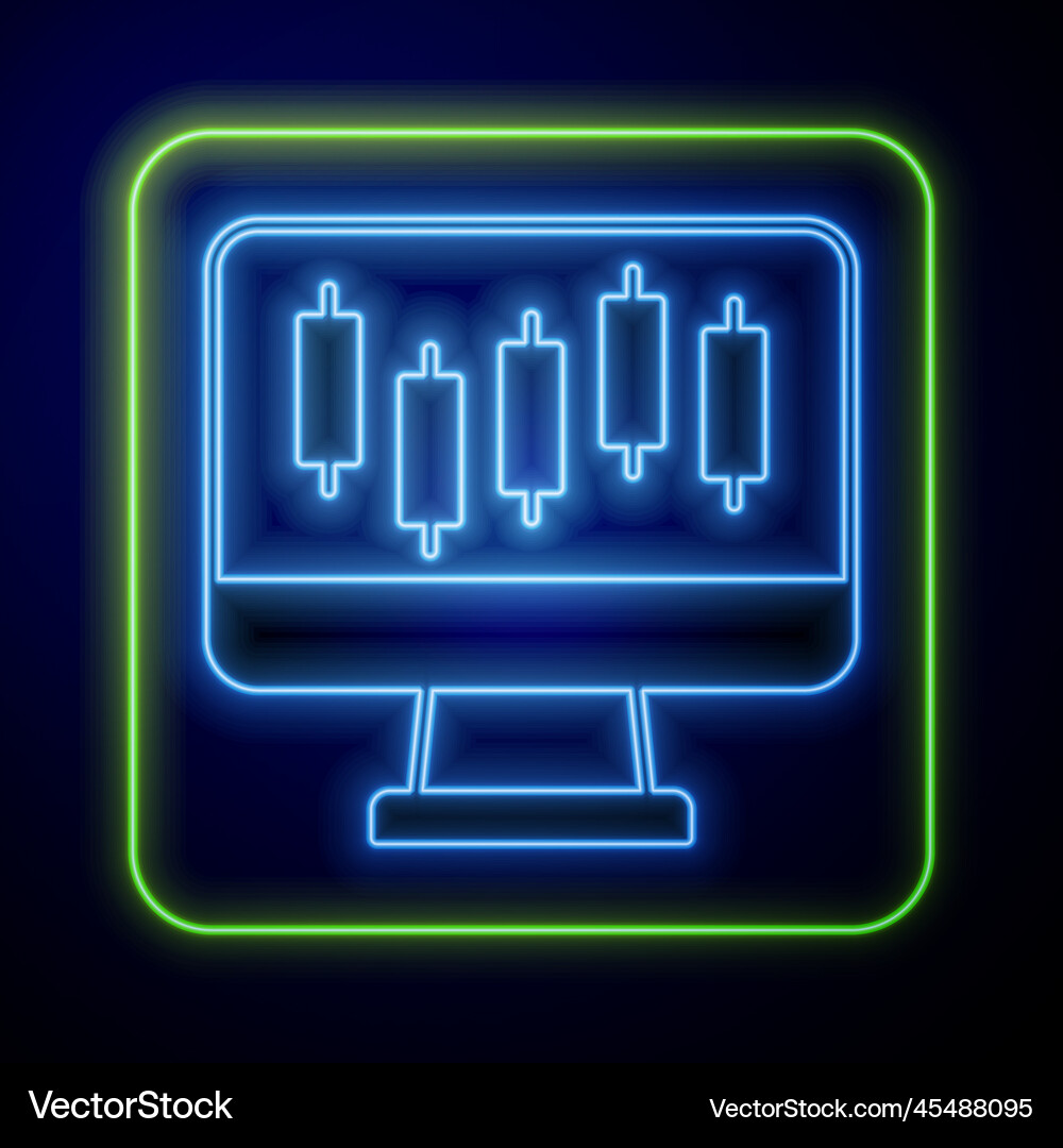 Glowing neon computer with stocks market growth Vector Image