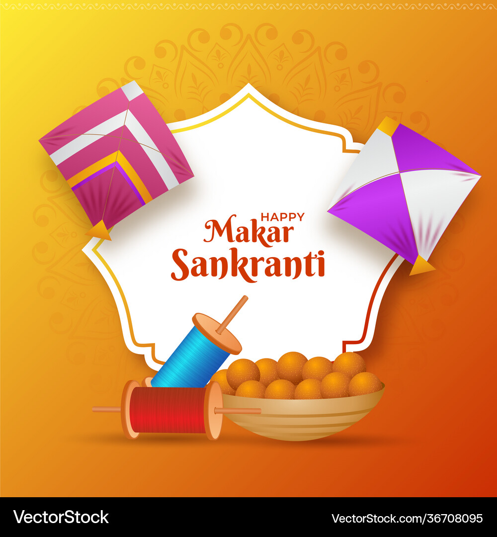 Happy makar sankranti text with indian sweet Vector Image