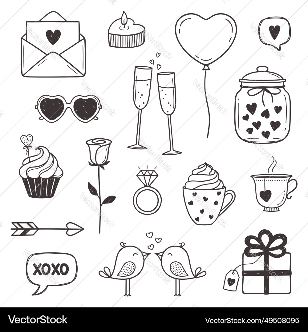 Love and valentines day doodles Royalty Free Vector Image