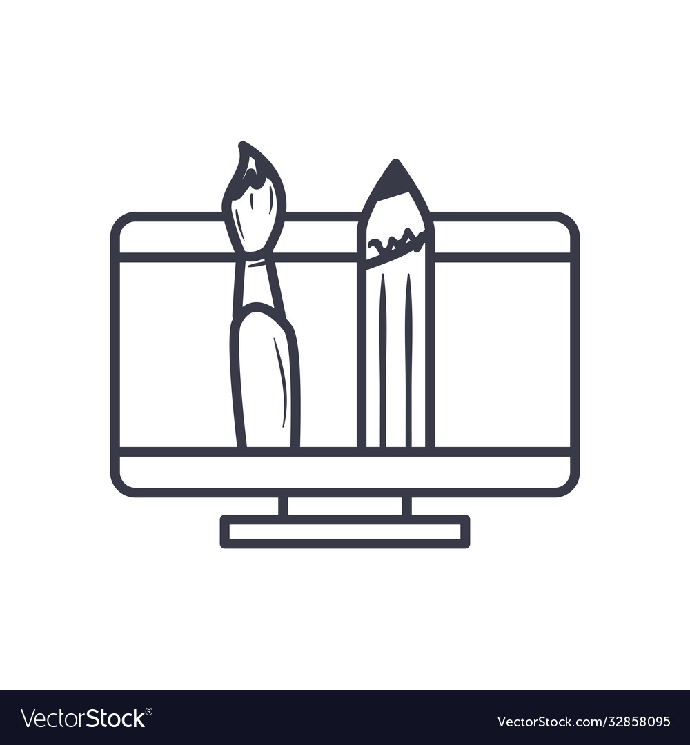 Paint brush and pencil in computer line style icon