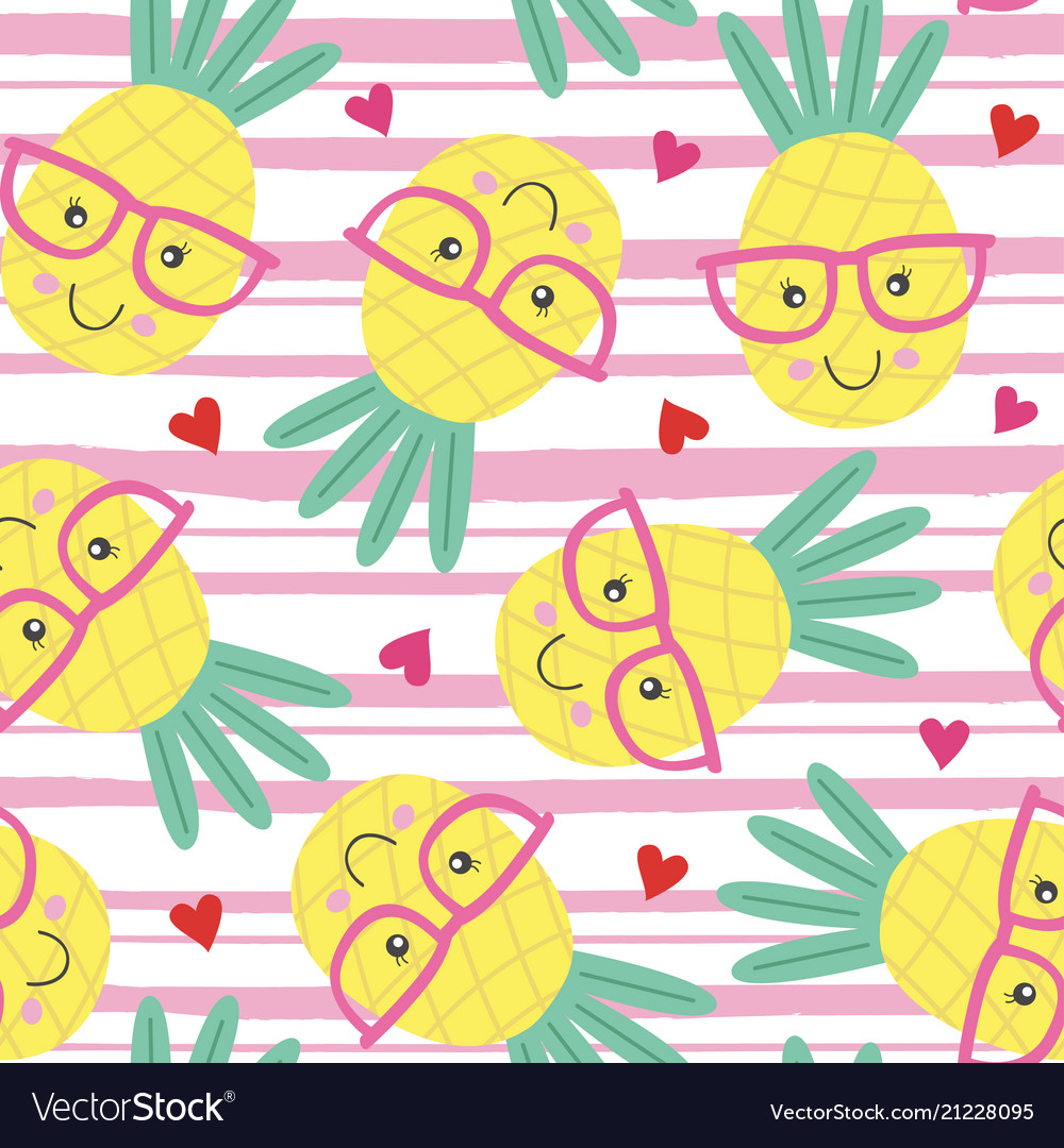 Seamless pattern with cute pineapple Royalty Free Vector