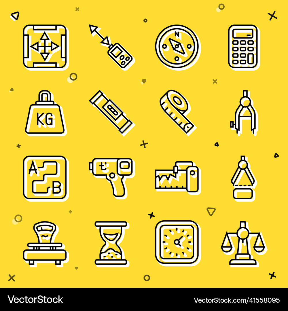 Set line scales of justice drawing compass Vector Image