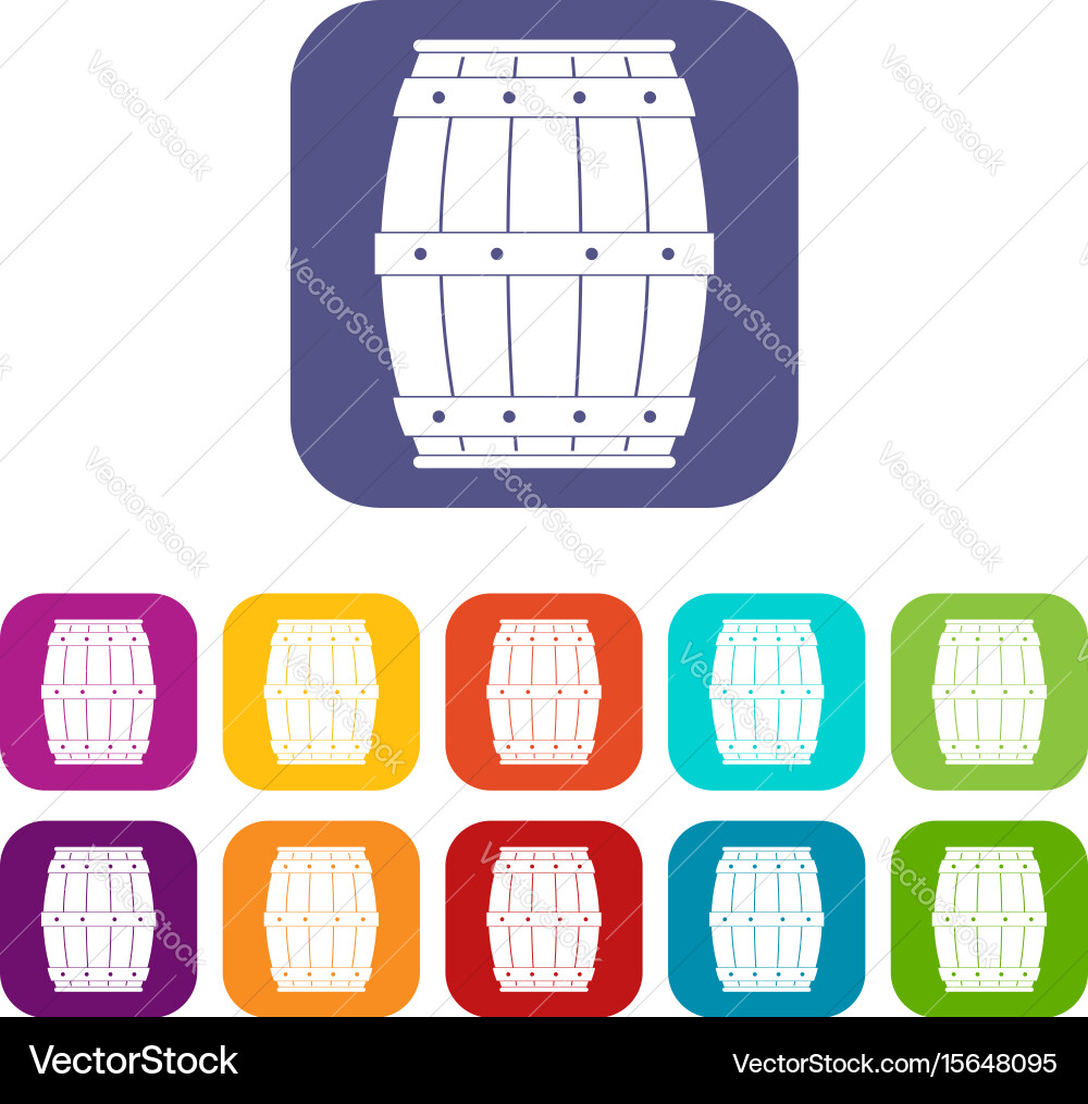 Wooden barrel icons set flat Royalty Free Vector Image