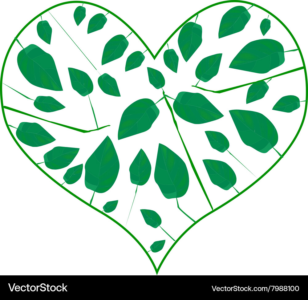 Abstract green leaves in a heart shape Royalty Free Vector