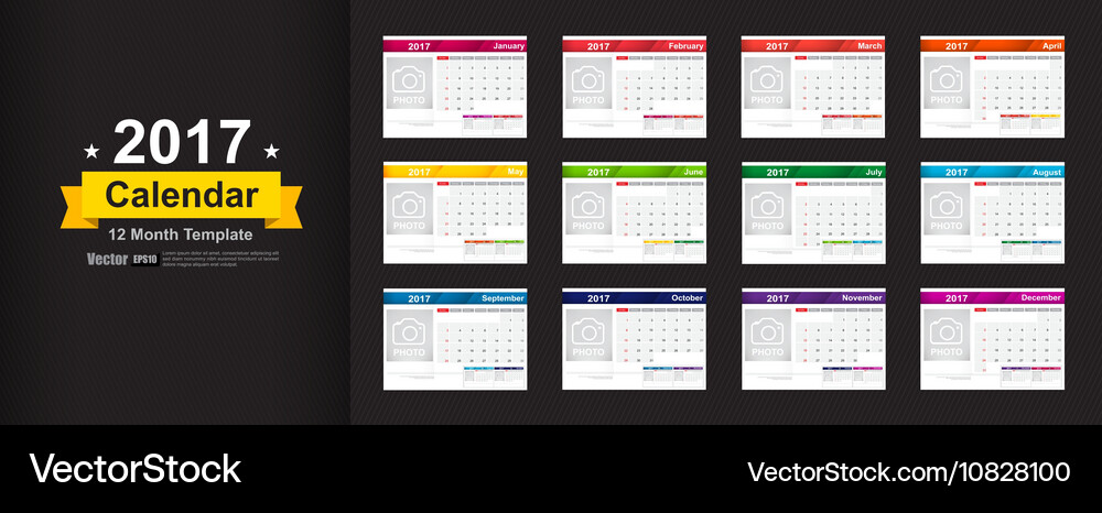 Year 2017 calendar template with space for photo Vector Image