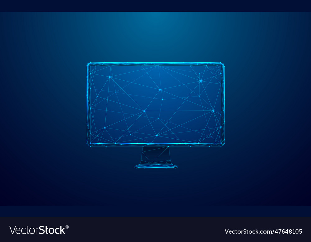 Abstract digital pc monitor in low poly wireframe Vector Image