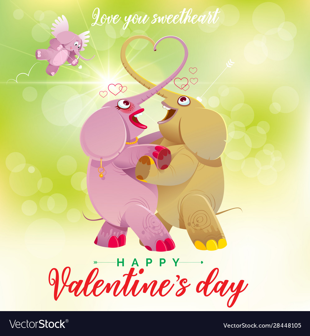 Happy valentines day elephants dance Royalty Free Vector