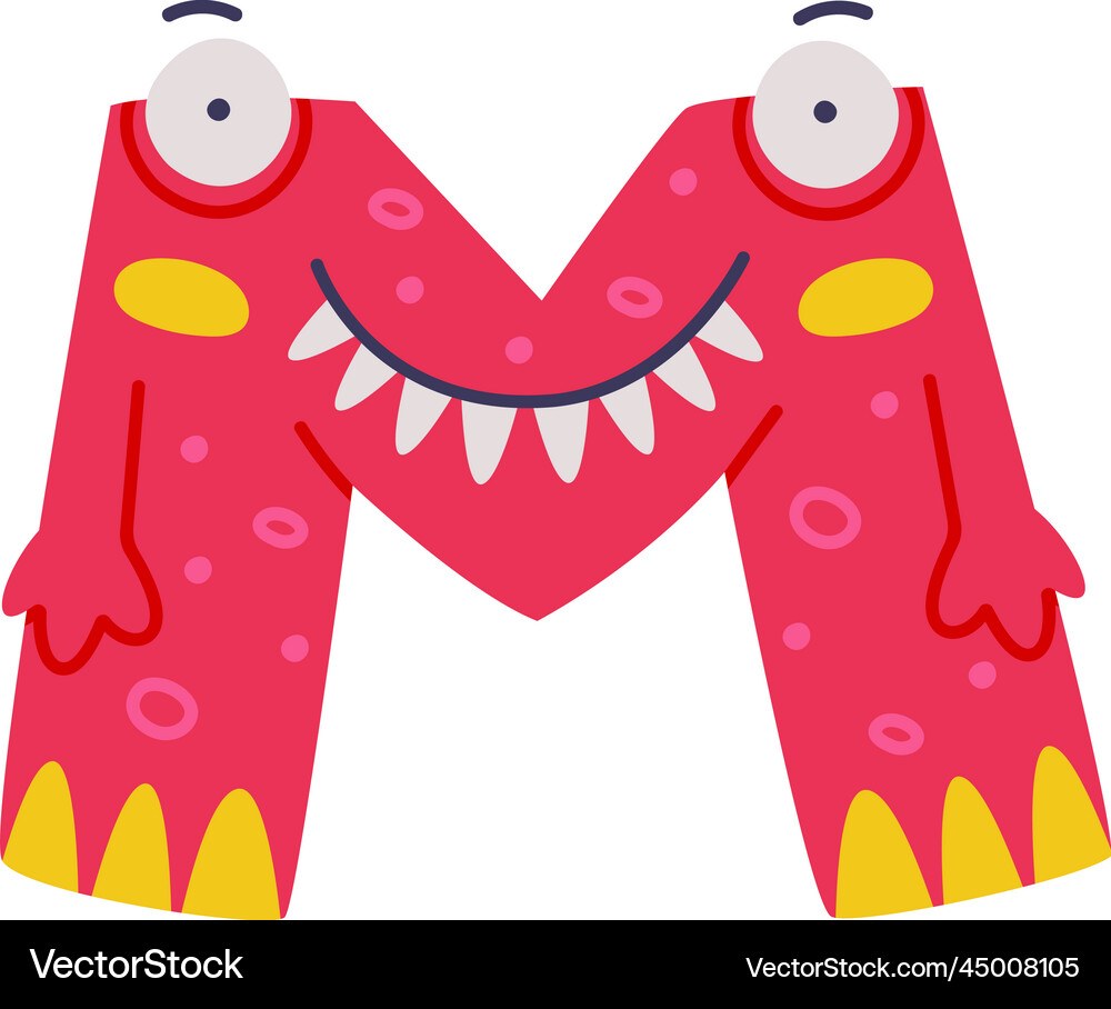 Monster alphabet with capital letter m with sharp Vector Image