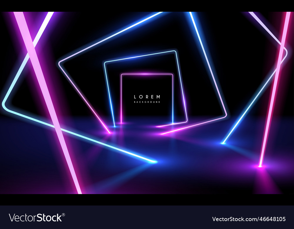 Neon geometric shapes with glow effect on black Vector Image