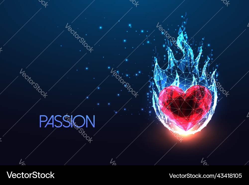 Passion concept with red heart shape and flame Vector Image