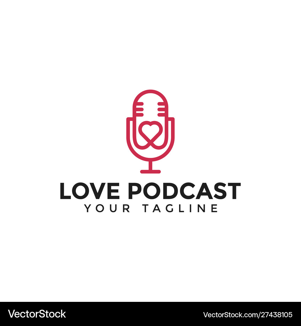 Podcast love logo line design template Royalty Free Vector