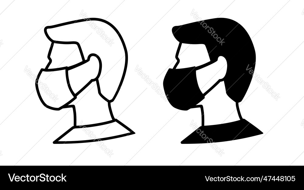 Profile man in protective face mask line icon Vector Image