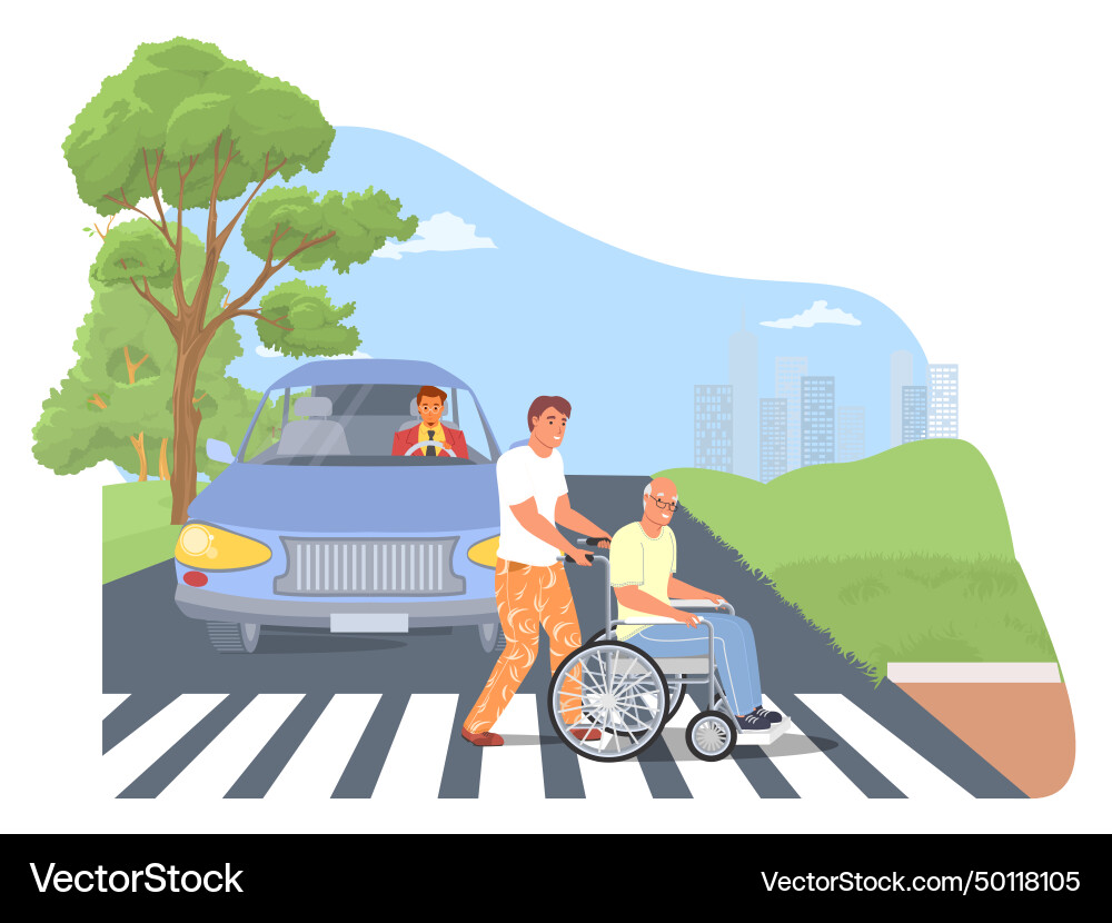 Social worker providing elderly care helping man Vector Image
