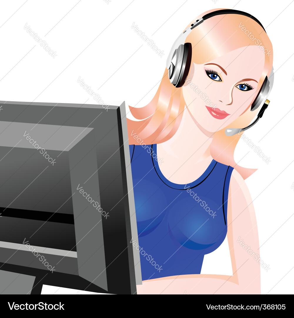 Young beautiful girl telephone operator Royalty Free Vector