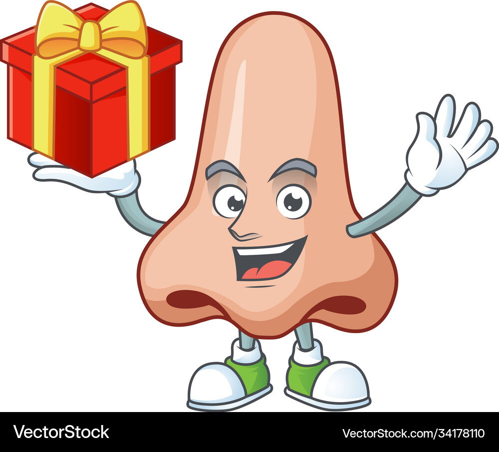Charming nose mascot design has a red box gift Vector Image