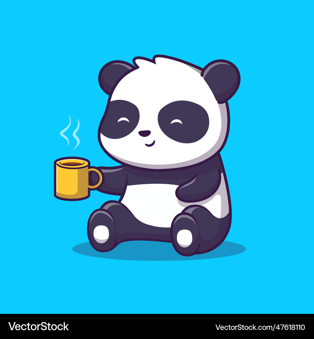 Cute panda drink coffee cartoon Royalty Free Vector Image