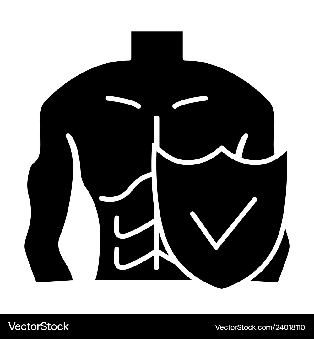 Muscle man and shield solid icon male body Vector Image
