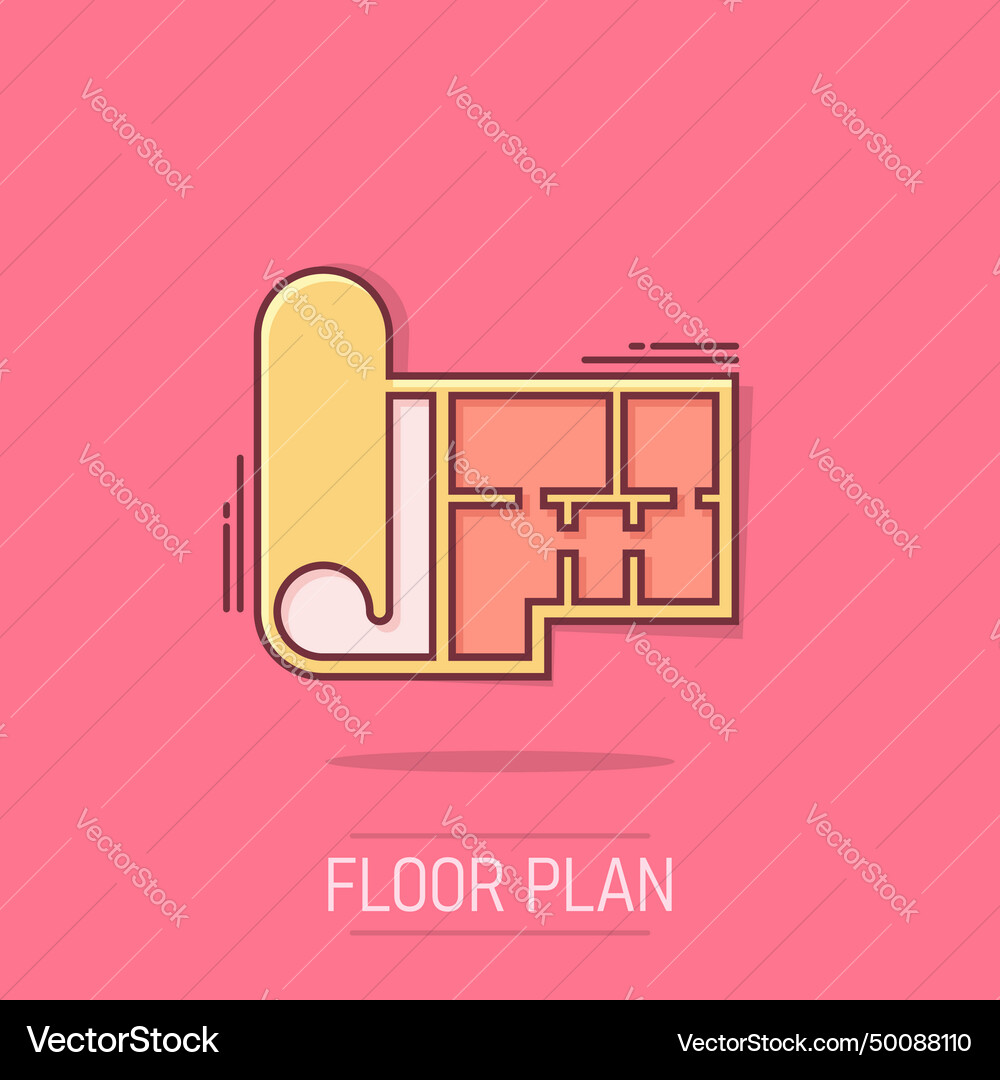 Room plan icon in comic style blueprint cartoon Vector Image
