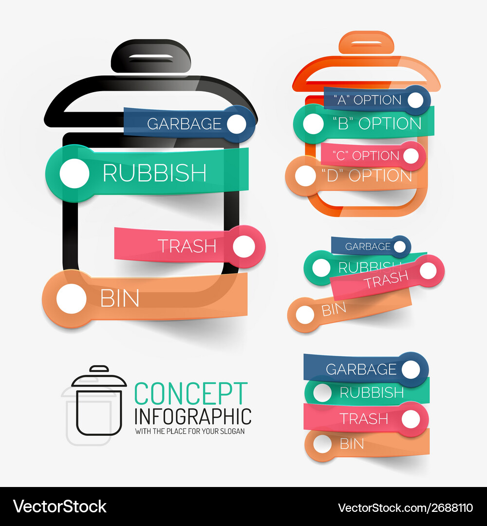 Rubbish bin infographic with stickers Royalty Free Vector