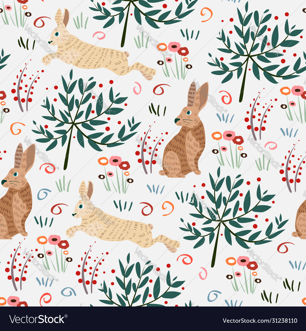 Seamless pattern with rabbit forest Royalty Free Vector