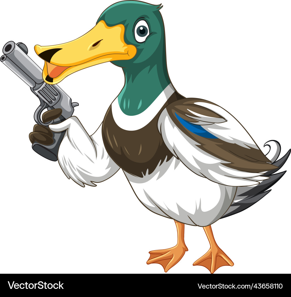 Wild duck holding gun isolated Royalty Free Vector Image