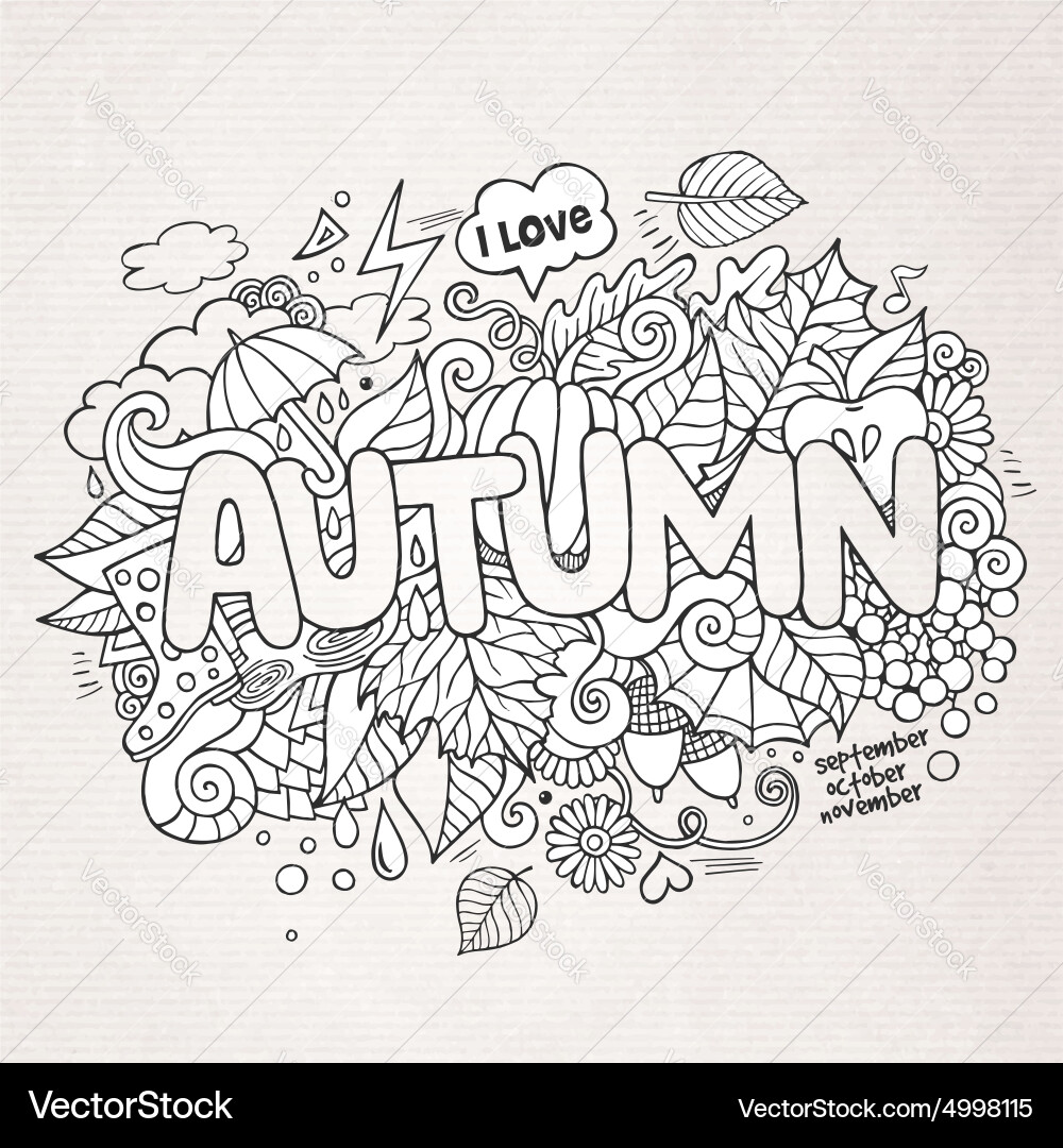 Autumn hand lettering and doodles elements Vector Image