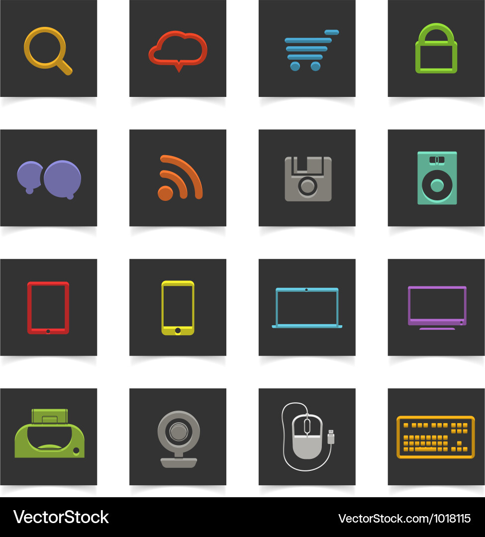Black buttons with color icons Royalty Free Vector Image