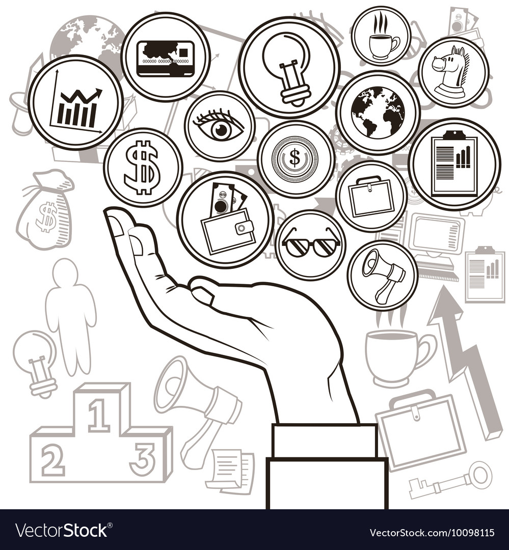 Business hand and icon set Royalty Free Vector Image