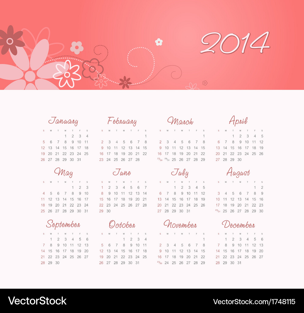 Calendar 2014 Royalty Free Vector Image - VectorStock