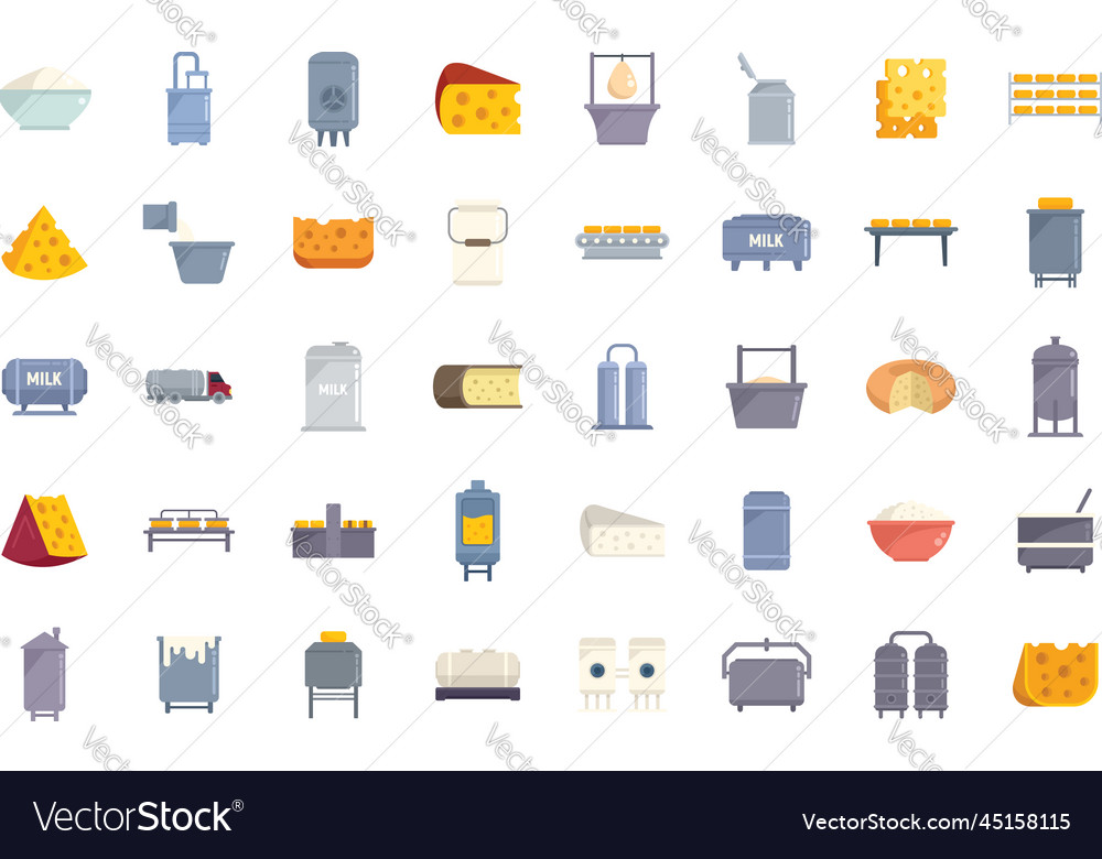 Cheese production icons set flat milk food Vector Image Cheese production icons set flat milk food Vector Image