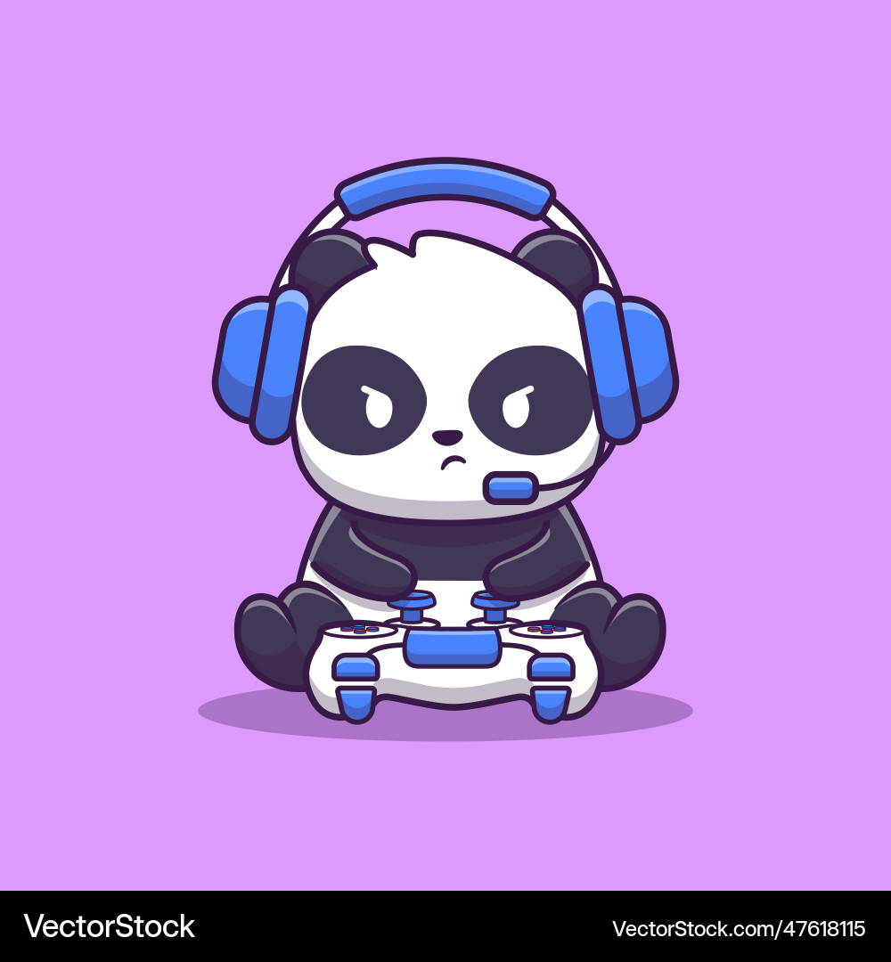 Cute panda gaming cartoon Royalty Free Vector Image